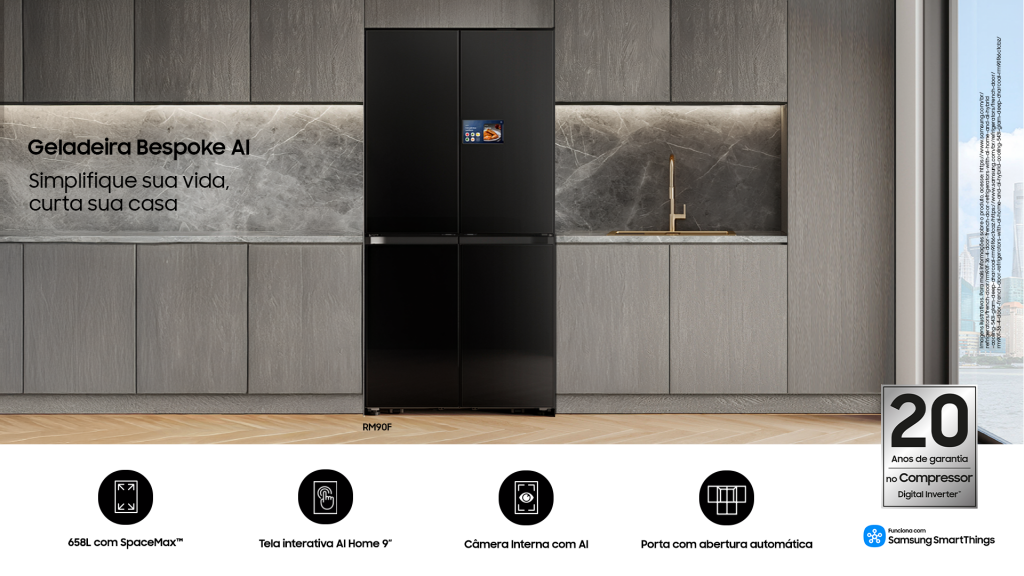Geladeira French Door Bespoke AI RM90F com Tela AI Home da Samsung ...