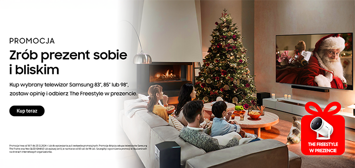 Kup wybrany telewizor Samsung 83”, 85” lub 98”, zostaw opinię i odbierz The Freestyle w ...