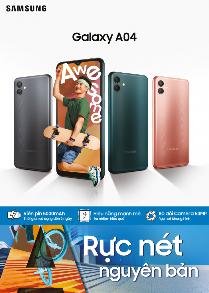 Samsung trình làng Galaxy A04 – Hậu bối toàn diện với hiệu năng khỏe cùng bộ đôi camera 50MP rực ...